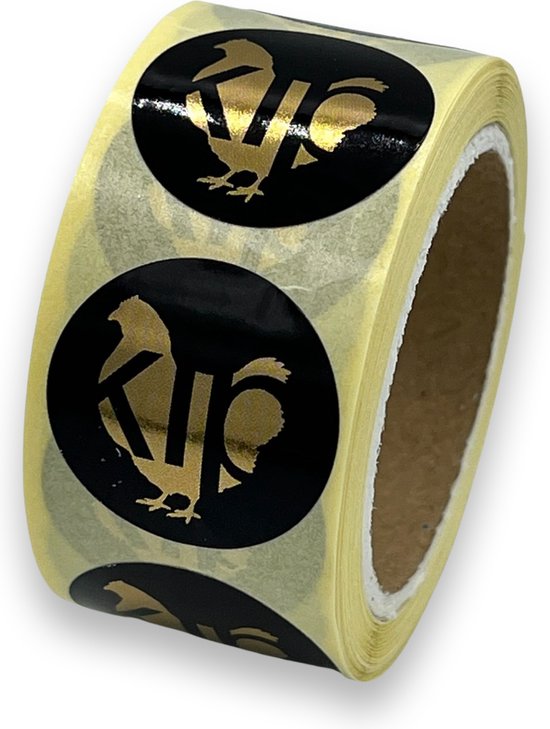 Kip sticker - 250 Stuks - rond 25mm - goud - zwart - poeliers etiket ...