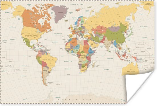 Poster Kaart - Wereld - Bruin - 180x120 cm XXL | bol