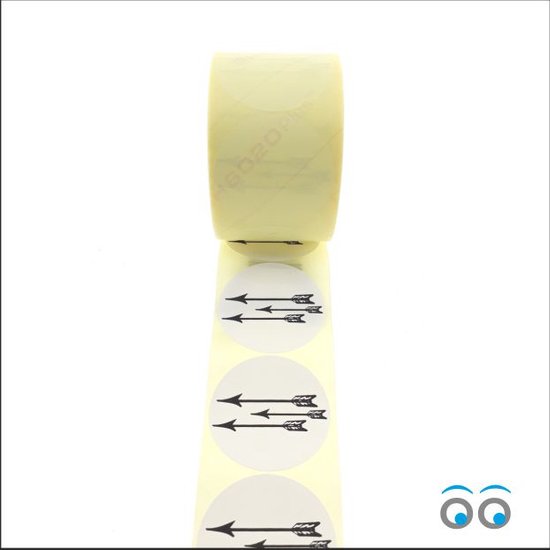 Sticker - "Arrow (Pijl)" - Etiketten - 46mm Rond - Wit/Zwart - 500 ...