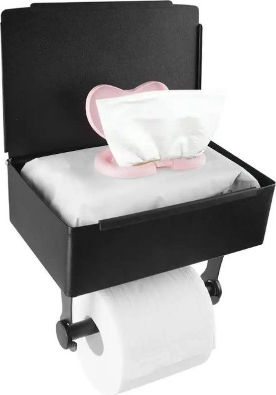 Zwarte Toiletrolhouder Met Organizer Bakje en Plankje - Wc-rol Houder ...