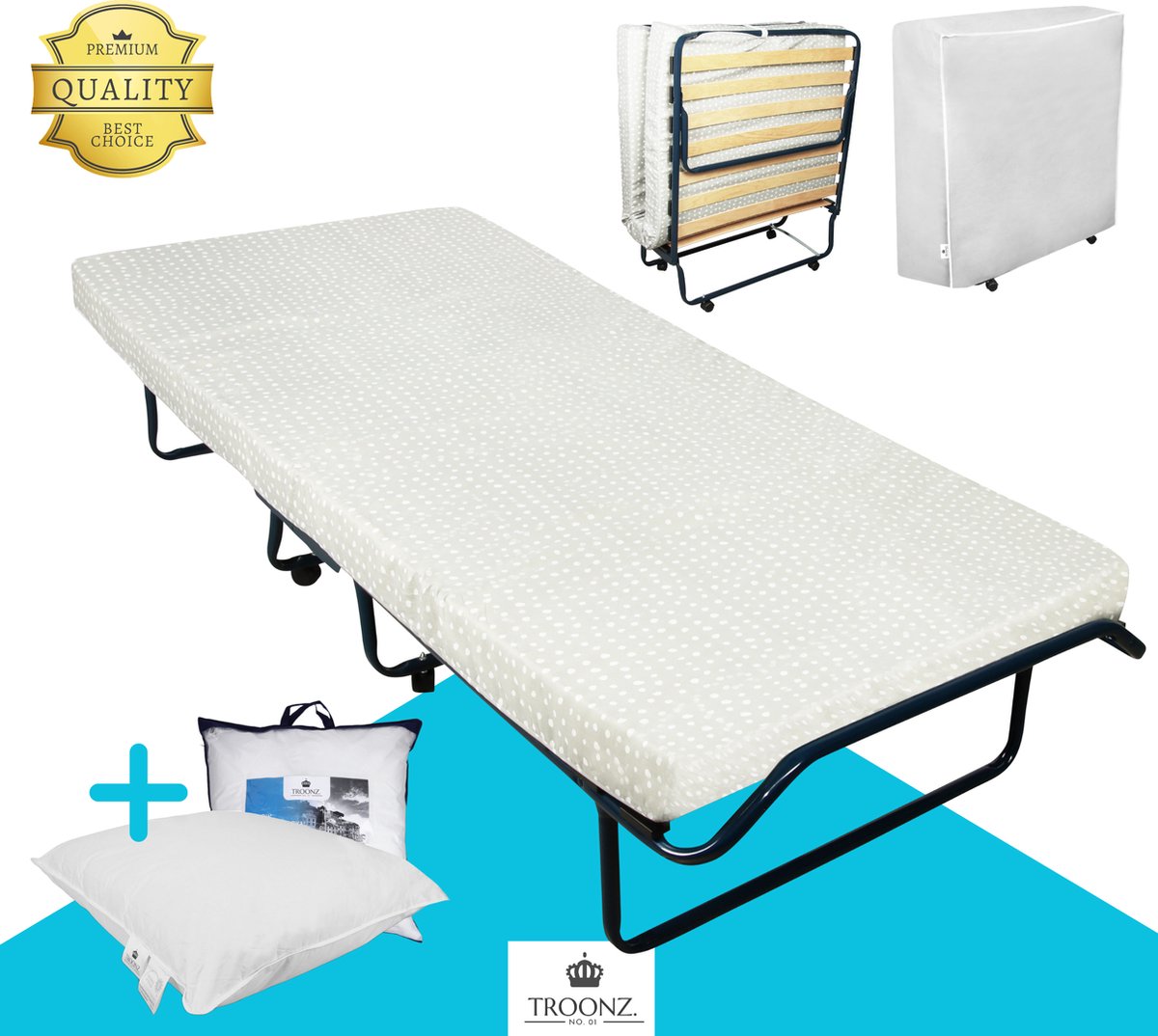 Troonz® Vouwbed Deluxe | 90 x 200 cm | Logeerbed + Gratis Hoofdkussen ...