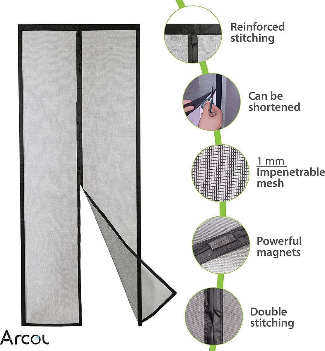 Magnetisch vliegengordijn voor deuren met haak- en lussluiting ...
