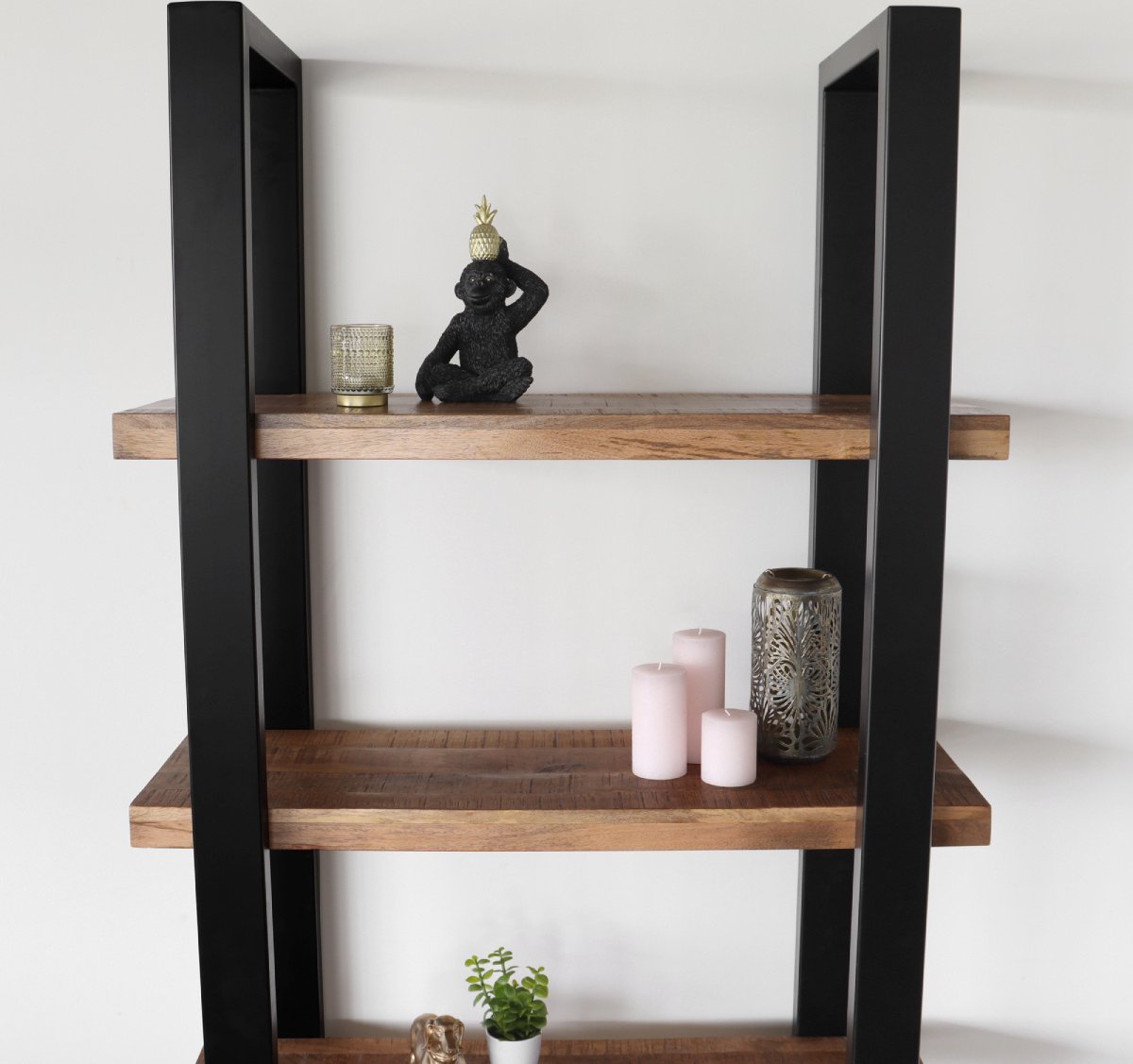 Boekenkast mangohout Zazo 200x100cm industrieel wand kast massief hout ...