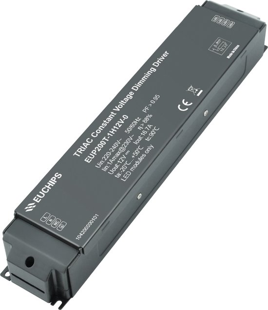 EUCHIPS - TRIAC/ELV - Dimbare LED Driver - 12 Volt - 200 Watt - 16.7A | bol