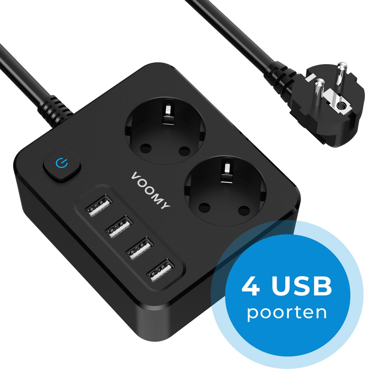 Voomy Stekkerdoos met 4 USB poorten - Aan/Uit Schakelaar - 2 ...