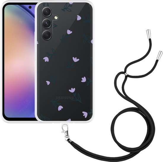 Cazy Hoesje met koord geschikt voor Samsung Galaxy A54 Paarse Bloemen | bol