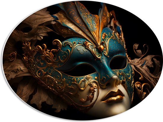 PVC Schuimplaat Ovaal - Venetiaanse carnavals Masker met Blauwe en ...