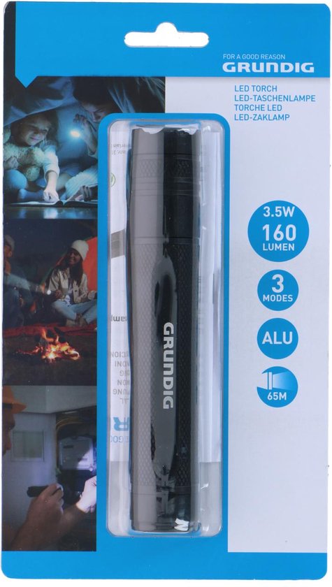 Grundig LED Zaklamp 160 Lumen - 3,5W - 65M Bereik - 3 Lichtstanden: Hoog, Laag,... | bol