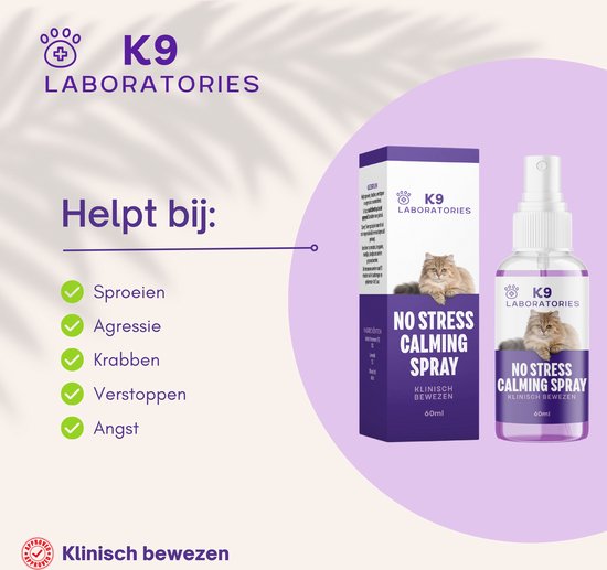 K9 Laboratories - No Stress Calming Spray - voor Katten - Tegen ...