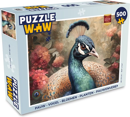 Puzzel Pauw - Vogel - Bloemen - Planten - Pauwenveren - Legpuzzel ...