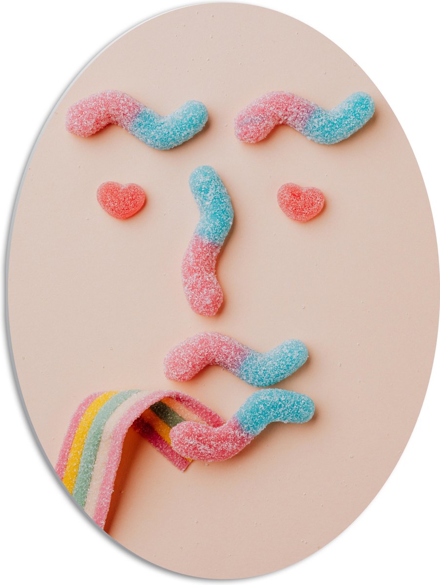 PVC Schuimplaat Ovaal - Regenboog Zure Mat met Roze met Blauwe Wormpjes ...