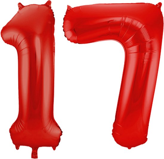 Wefiesta - Folieballon Cijfer 17 Rood - 86 cm | bol