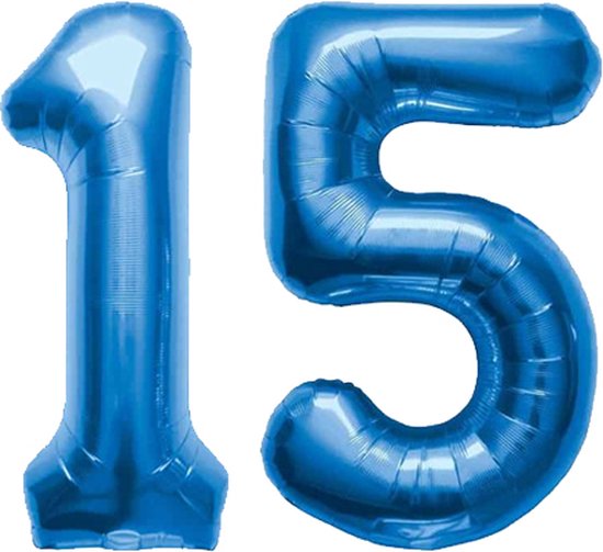 Folieballon Cijfer 15 Blauw 86 cm | bol