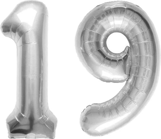 Folieballon Cijfer 19 Zilver - 86 cm | bol
