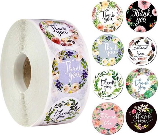 Thank You - Sluitstickers - Bloemen - 500 stuks op rol - 2,5 x 2,5 cm - Diverse... | bol