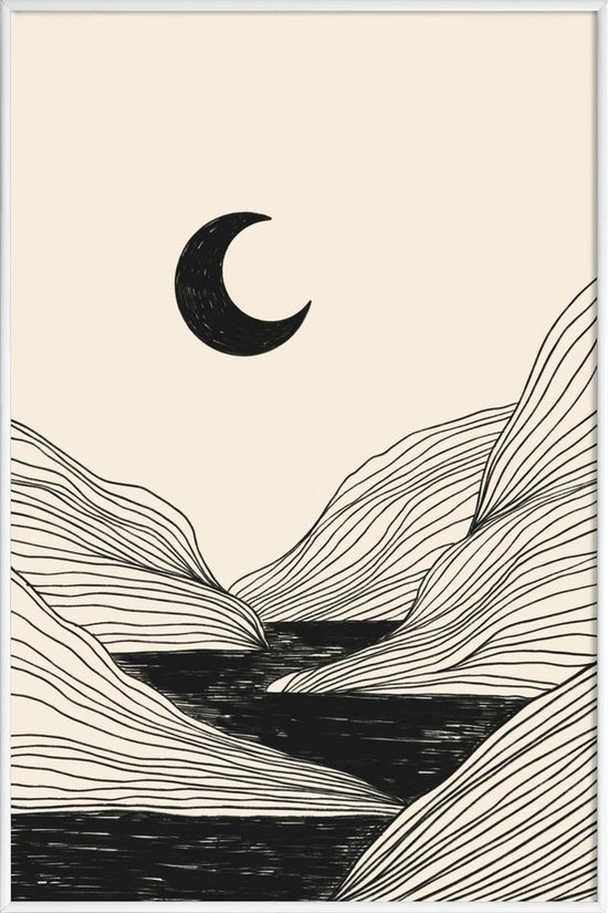 JUNIQE - Poster in kunststof lijst Crescent Moon -40x60 /Ivoor & Zwart ...