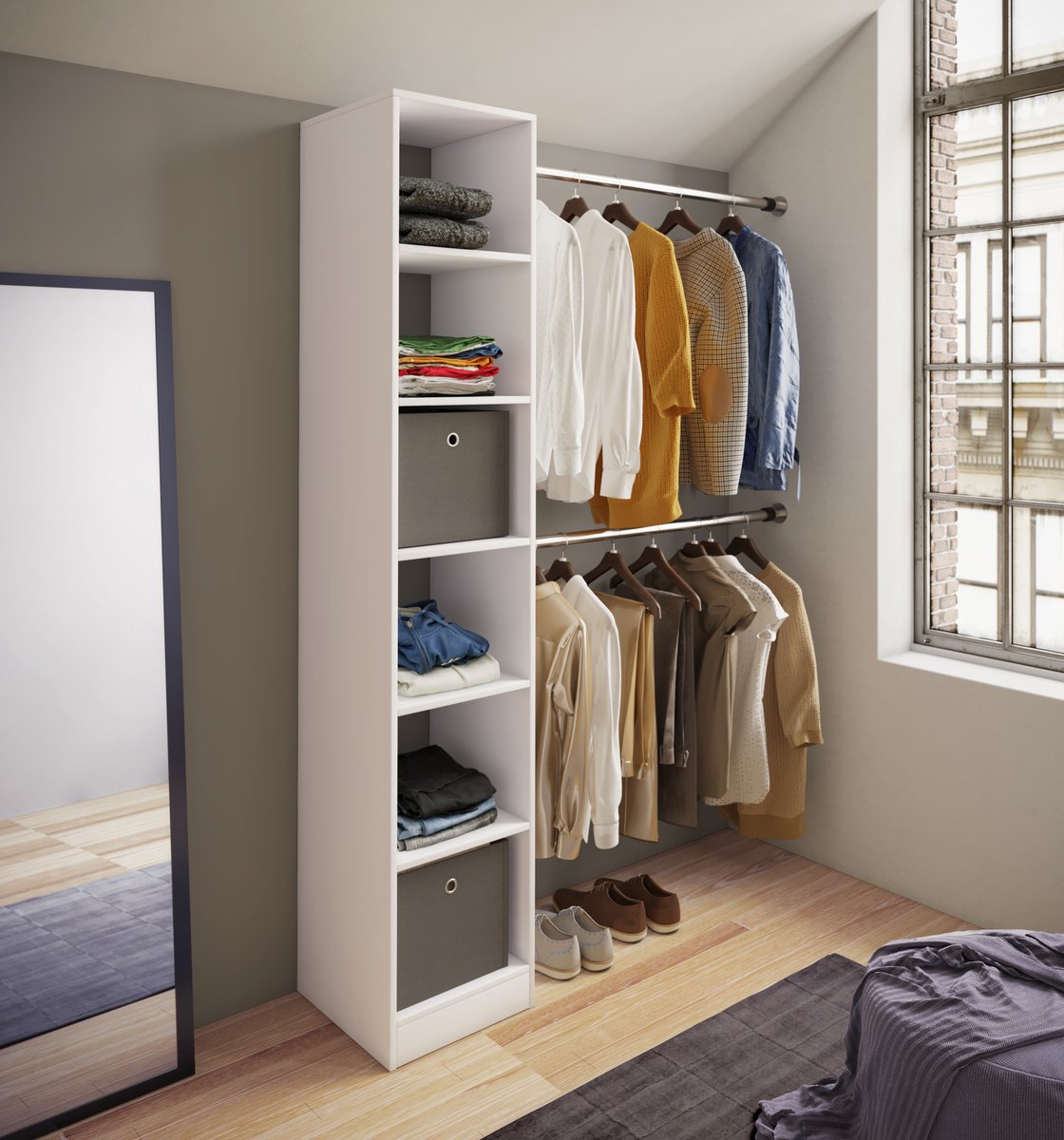 VCM Houten open garderobe Inloop kledingrek Schuine plank Dacho lll ...