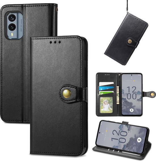 Luxe PU-leer Wallet Case + Glas Screenprotector voor Nokia X30 _ Zwart ...