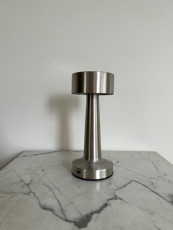TAVELL – Tafellamp Sarah – Zilver - Dimbaar, Draadloos & USB – Touch ...