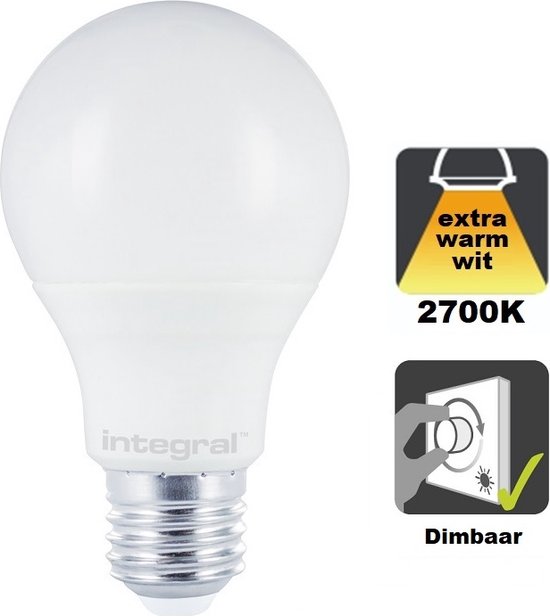 Integral LED - E27 LED Lamp - 8,8 watt - 2700K - 806 Lumen - Frosted cover - Dimbaar | bol