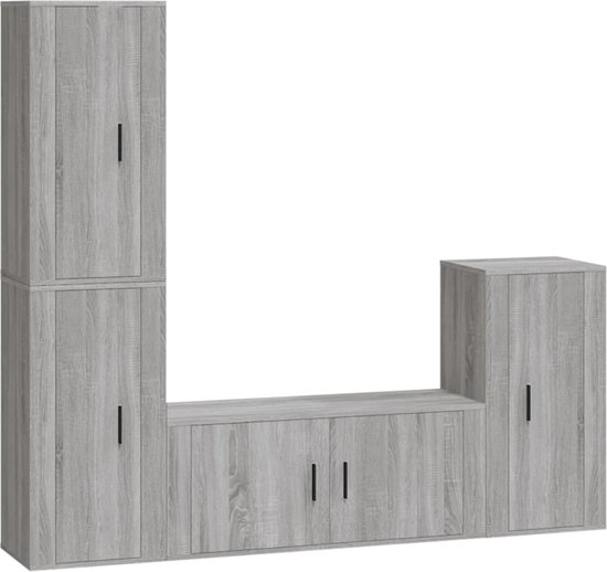 vidaXL - 4-delige - Tv-meubelset - bewerkt - hout - grijs - sonoma ...