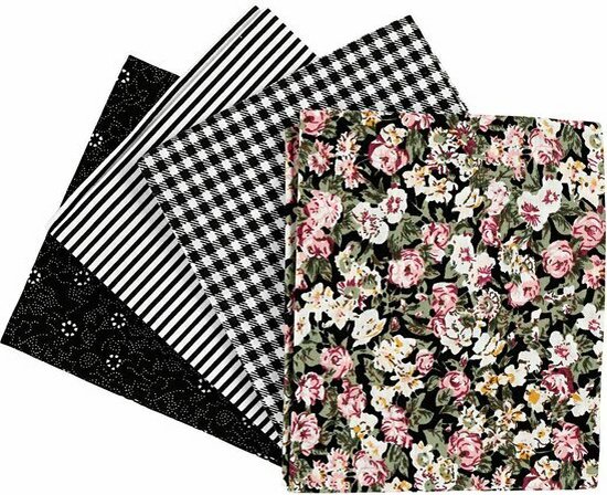 Patchwork Stof - Zwart - Verschillende Patronen - Afm 45x55 cm - 100 gr ...