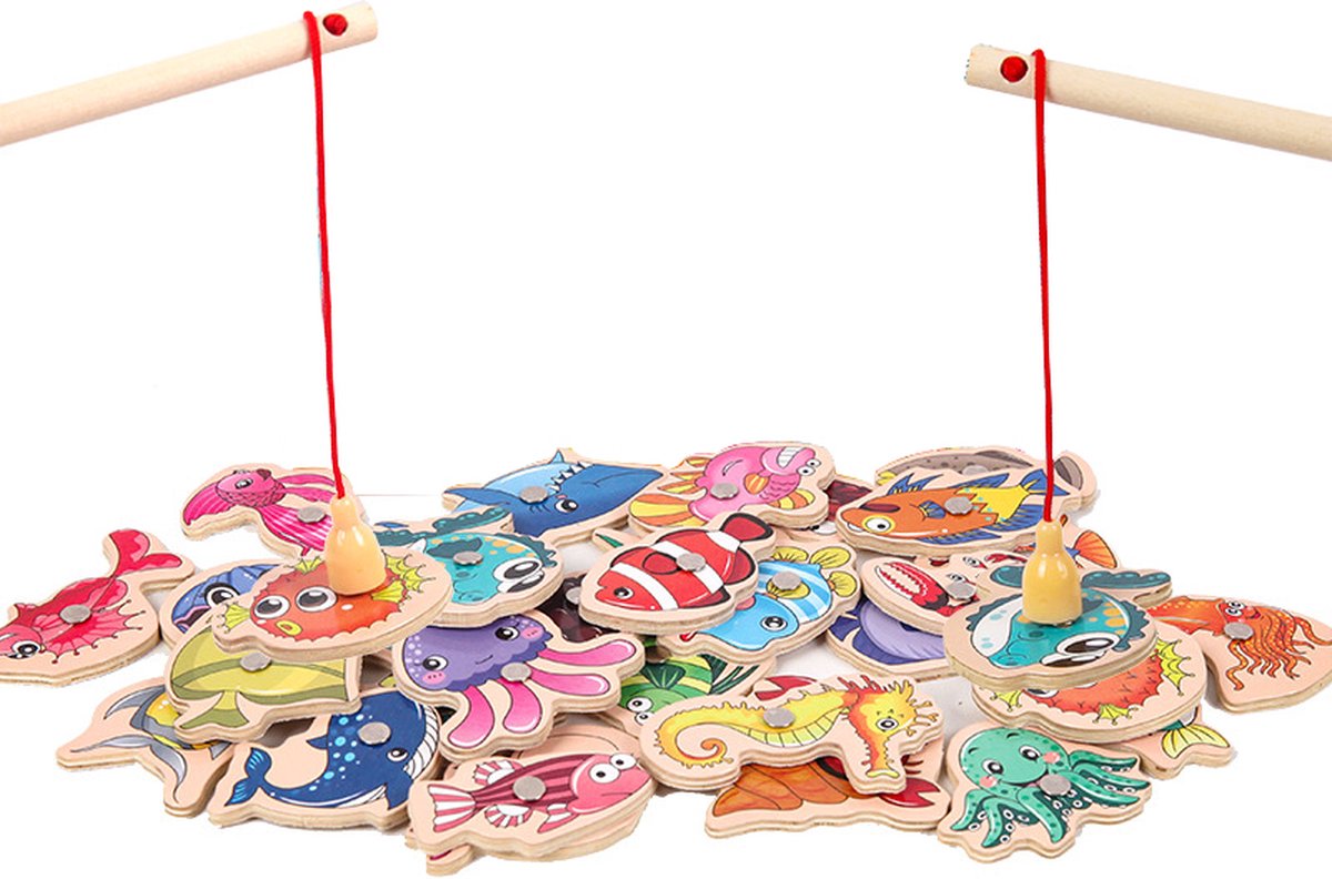 Montessori houten vis spel 15 vissen - Magnetische visjes vangen met ...