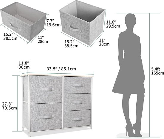 Commode met laden, kast met 5 laden van stof, opbergcommode, moderne ...