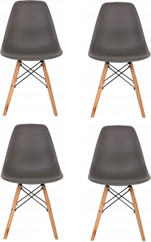 Eetkamerstoelen - set van 4 - hout met kunststof zitting - donkergrijs ...