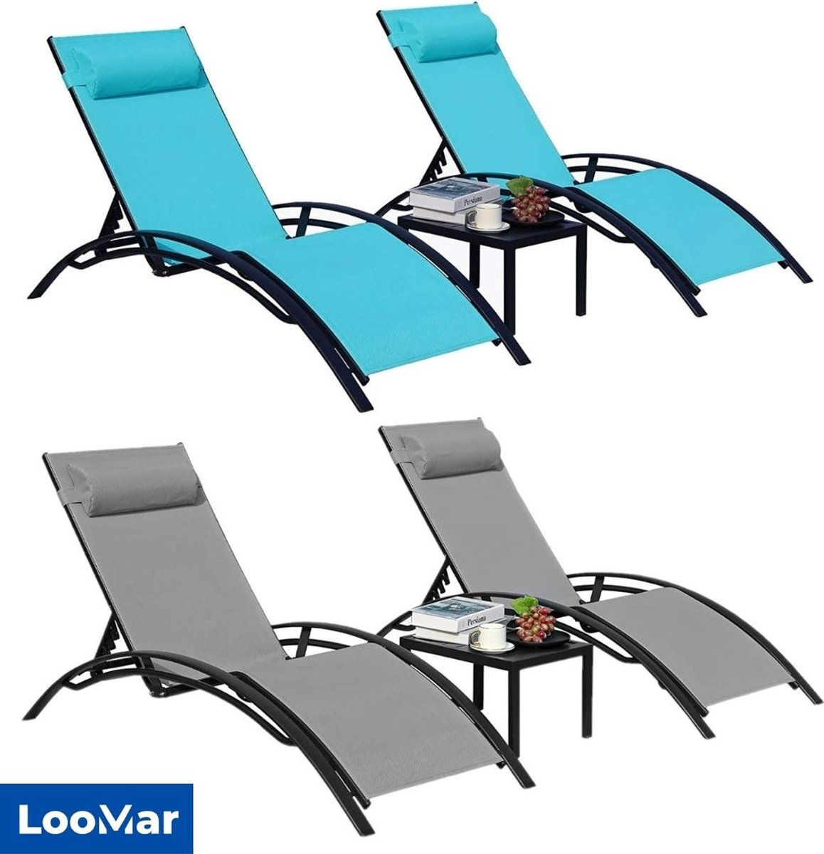 LooMar Ligstoel - Set van 2 met tafel - Tuin - Buiten - Tuinstoel ...
