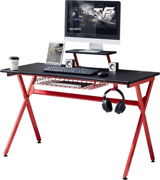 Multifunctioneel Gaming Bureau Petro | Zwart Rood 120x60.5x90cm | bol