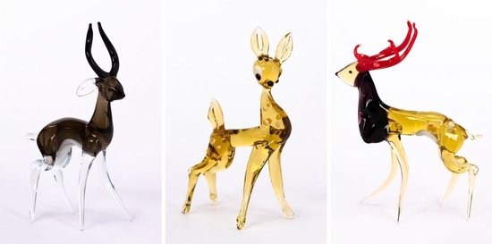 Set van 3 mondgeblazen glazen herten / bambi / ree / hert / glas ...