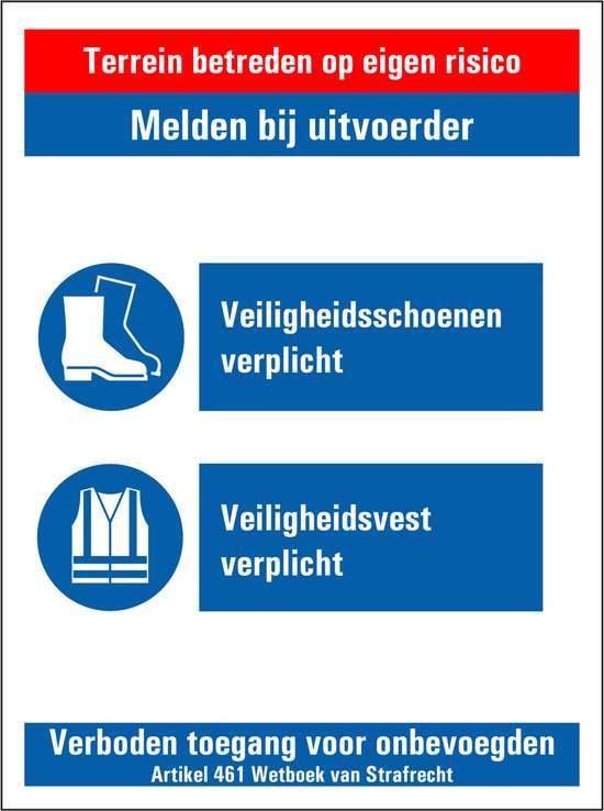 Veiligheidsschoenen en -vest verplicht bouwbord - dibond met boorgaten ...