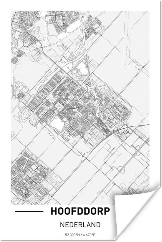 Poster Stadskaart Hoofddorp - 80x120 cm - Plattegrond | bol