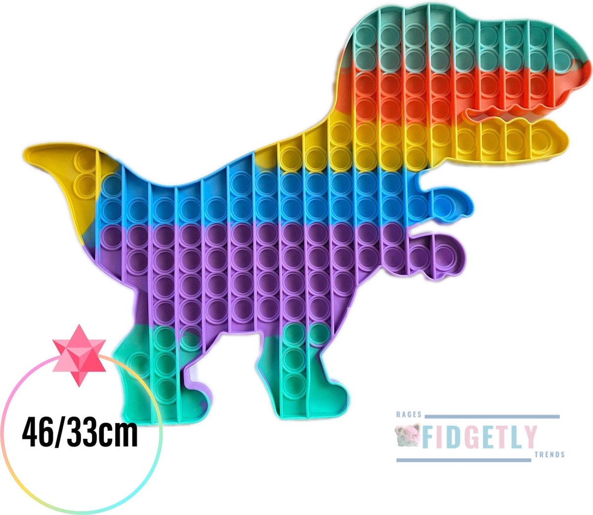 Fidget - Pop it XXXXL - Dinosaurus - Mega large - Rainbow - 46x33cm ...