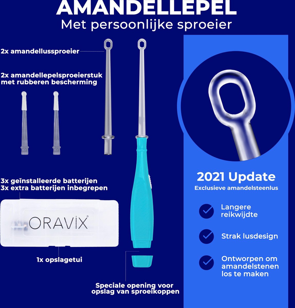 Oravix Amandelstenen Verwijder Kit - LED Tool Met 3 Mondstukken ...