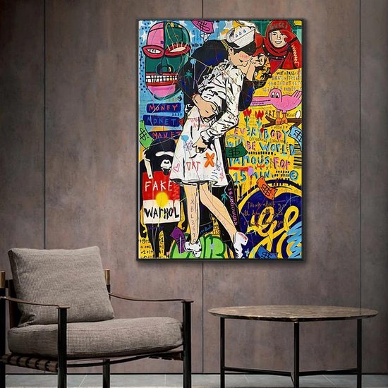 Allernieuwste Canvas Schilderij 1945 Beroemde Bevrijdingskus Times Square - Modern... | bol.com