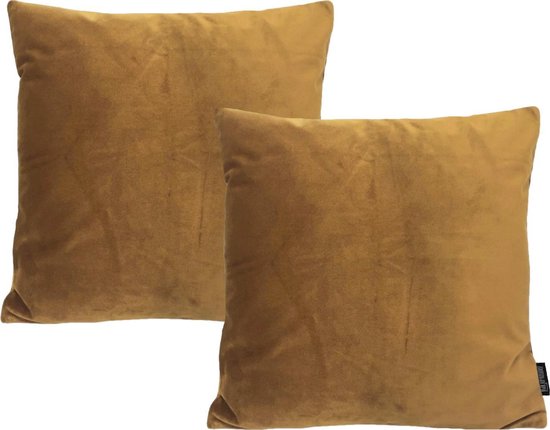 Set van 2 stuks - Velvet Goud/Bruin Kussenhoes | Fluweel - Polyester ...