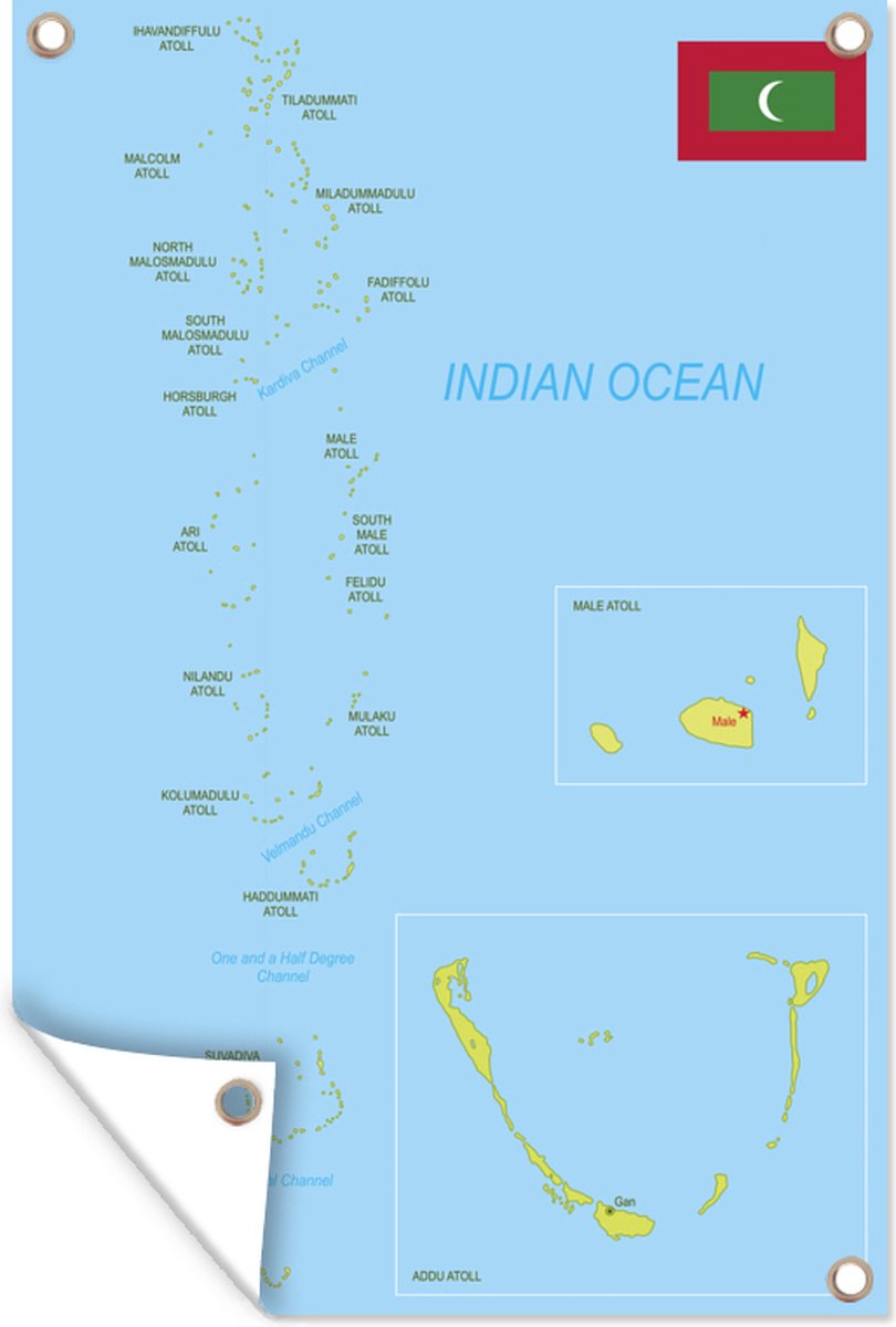 Tuindecoratie tekening van een kaart van de Malediven - 40x60 cm ...
