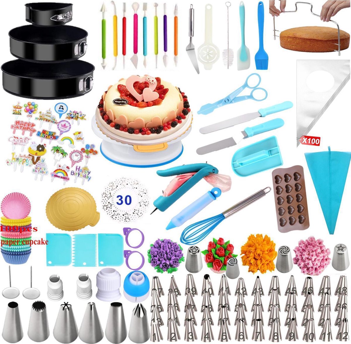 Jlslinehome - Cake versiering set XXL 375 stuks - Garneerset - Cake ...