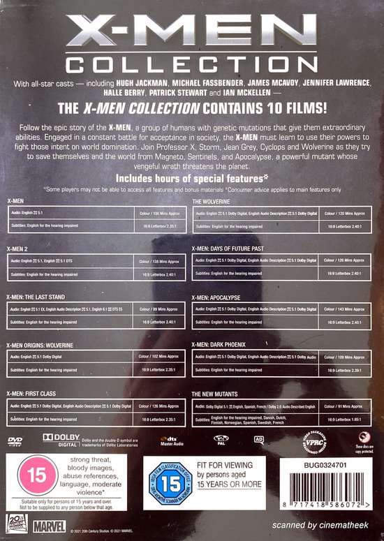 Marvel Studio's X-Men 1-10 Movie Collection [DVD] [2021] (Dvd ...