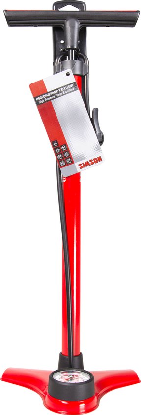 Simson Hogedrukpomp met manometer - 9 bar - ergonomisch handvat - stalen pompbuis - rood | bol