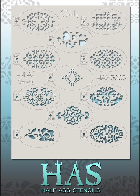 Bad Ass Half Ass Stencil set Nr. 5005 Girly - HAS5005 - Schmink sjabloon - Bad Ass... | bol.com