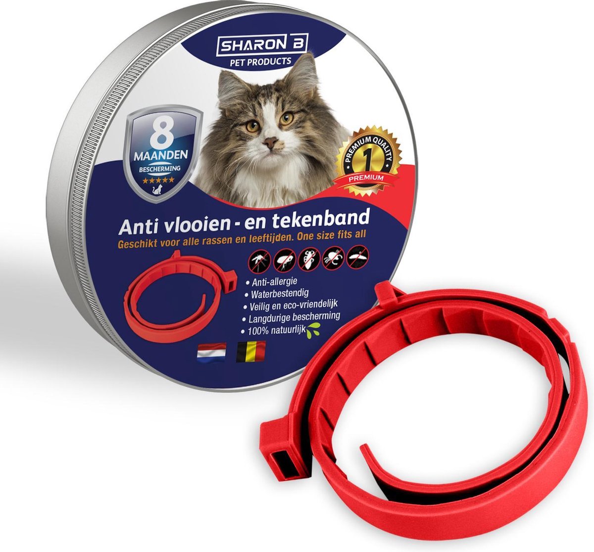 100% Natuurlijke Vlooienband | Katten | Rood | Zonder Fipronil ...