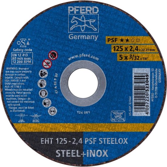 Pferd EHT 125-2,4 PSF-STEELOX Doorslijpschijf - Universeel - 125x22,23mm - K46 | bol