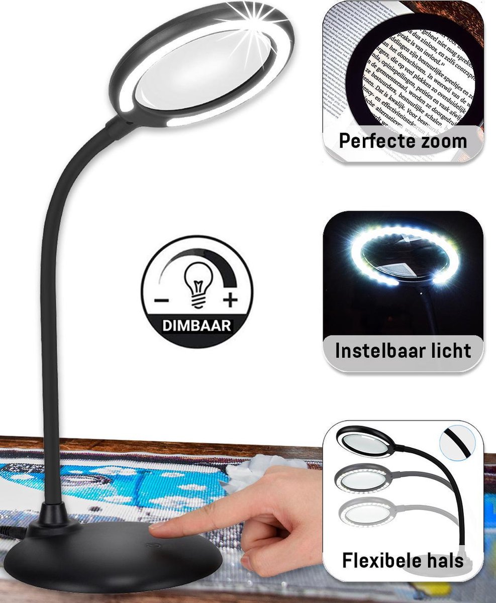 bol.com | Loeplamp met Led Verlichting - Tafel Loeplamp - Zwart ...