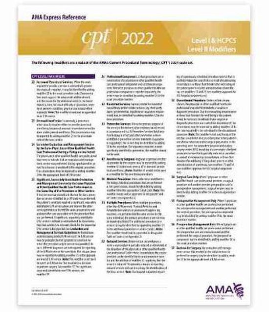 CPT Express Reference Coding Card 2022: Level I & HCPCS Level II Modifiers |... | bol.com