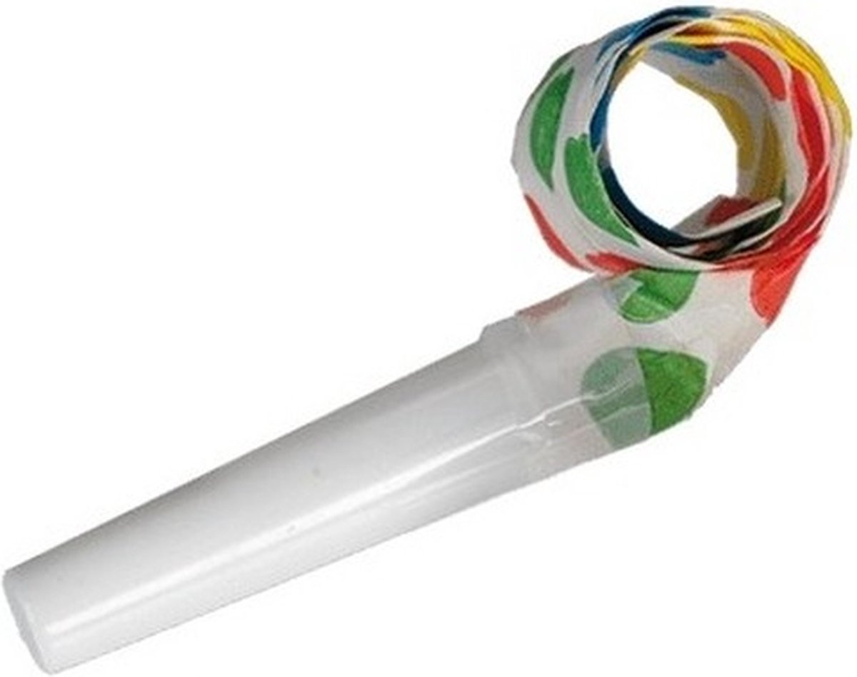 50x Papieren roltongen feest toeters van 35 cm - Verjaardag blaas ...