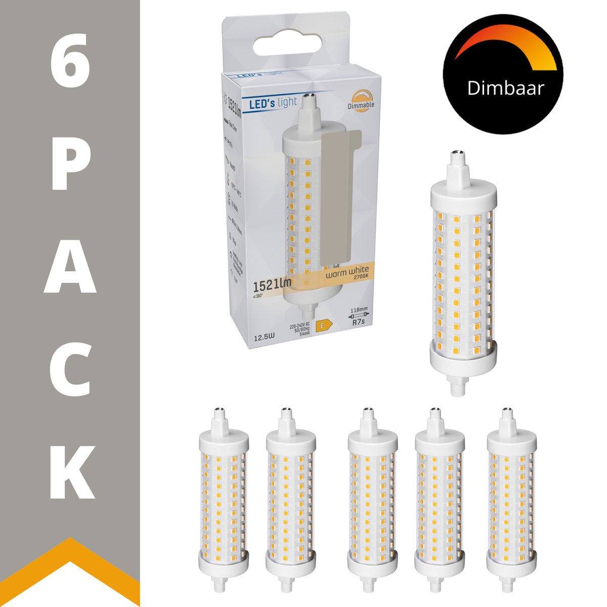 ProLong LED R7S staaflampen 118 mm - 12.5W vervangt 100W - Warm wit licht - 6 stuks | bol.com