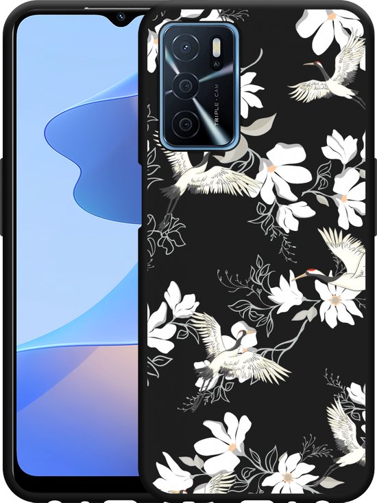 Oppo A54s Hoesje Zwart White Bird - Designed by Cazy | bol